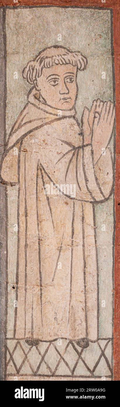 Cistercian monk in his white cloak, a mural in the Sorø Abbey Church ...