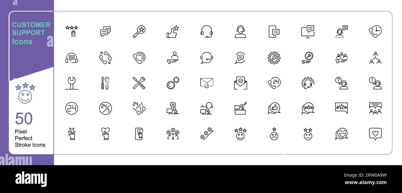 Customer support and satisfaction communication icon 50 set single ...