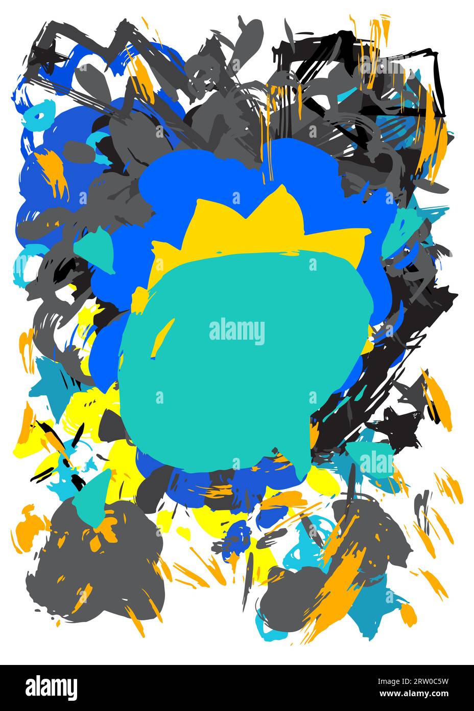 Blue, black and yellow graffiti speech bubble. Vector messaging sign ...