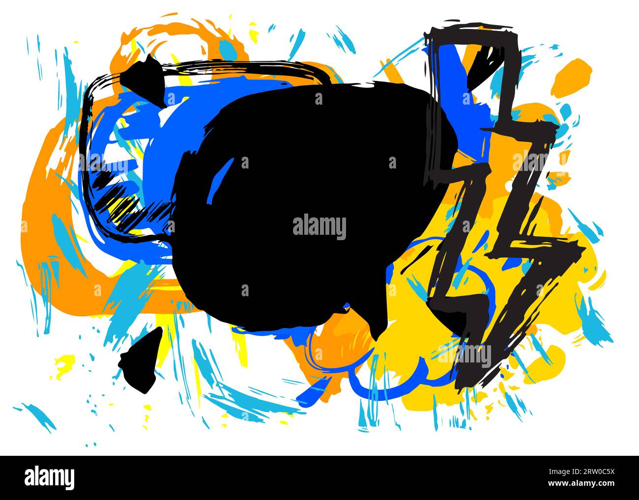 Blue, black and yellow graffiti speech bubble. Vector messaging sign ...