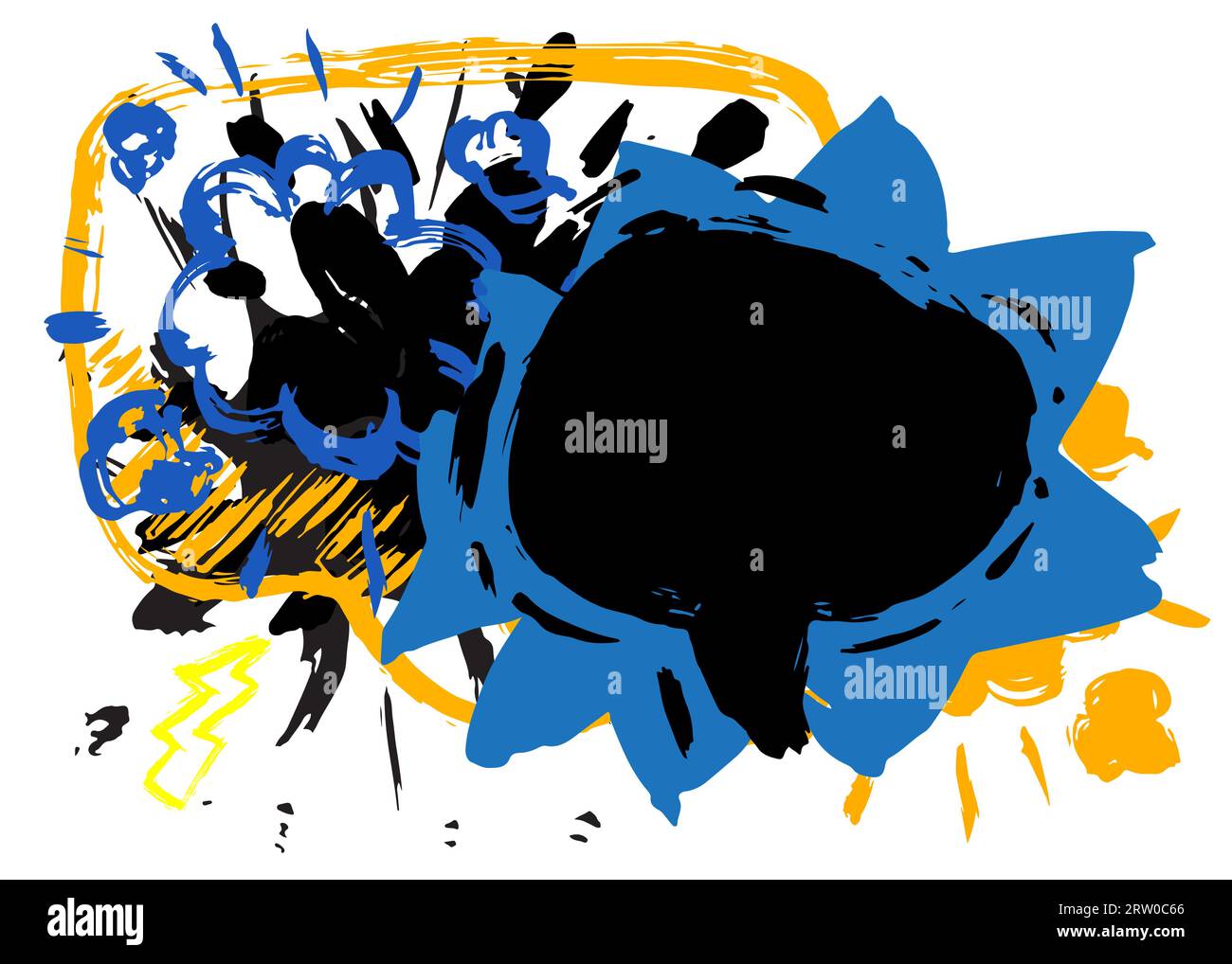 Blue, black and yellow graffiti speech bubble. Vector messaging sign ...