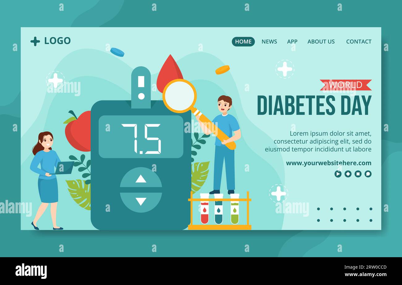 World Diabetes Day Social Media Landing Page Cartoon Hand Drawn ...