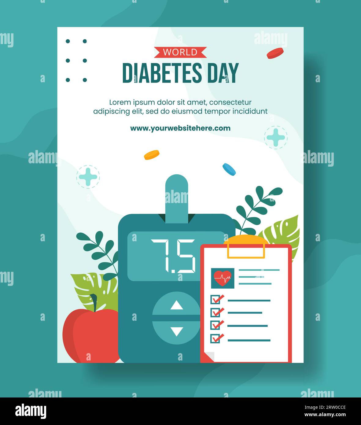 World Diabetes Day Vertical Poster Flat Cartoon Hand Drawn Templates
