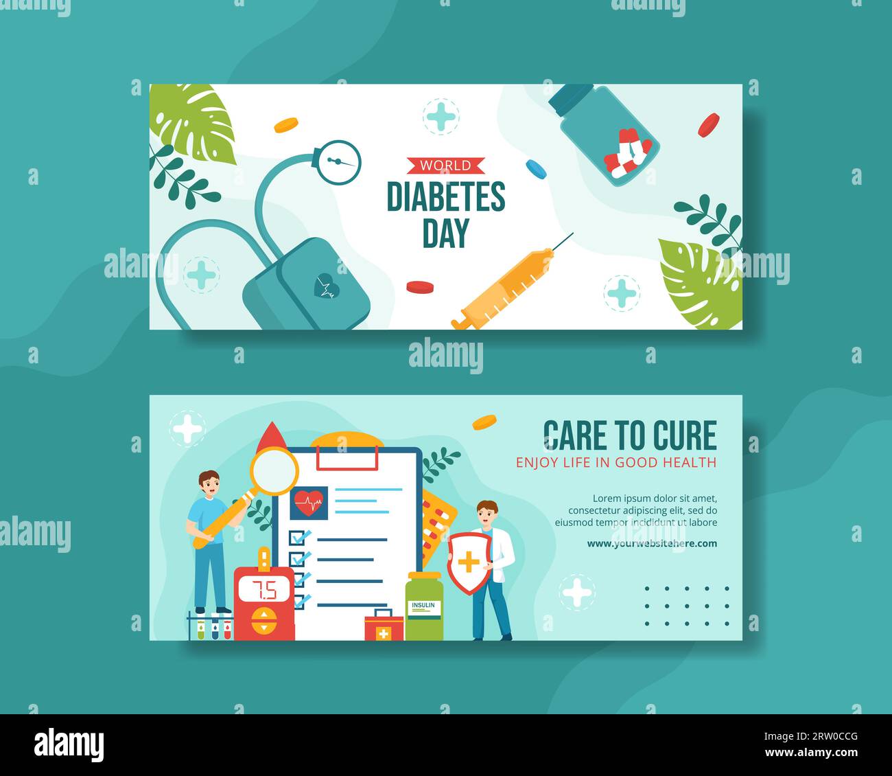 World Diabetes Day Horizontal Banner Flat Cartoon Hand Drawn Templates