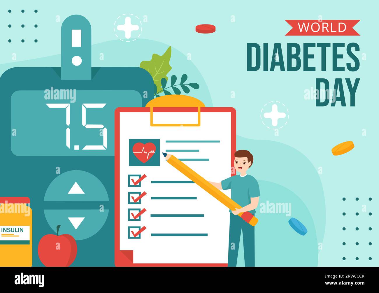 World Diabetes Day Social Media Background Flat Cartoon Hand Drawn