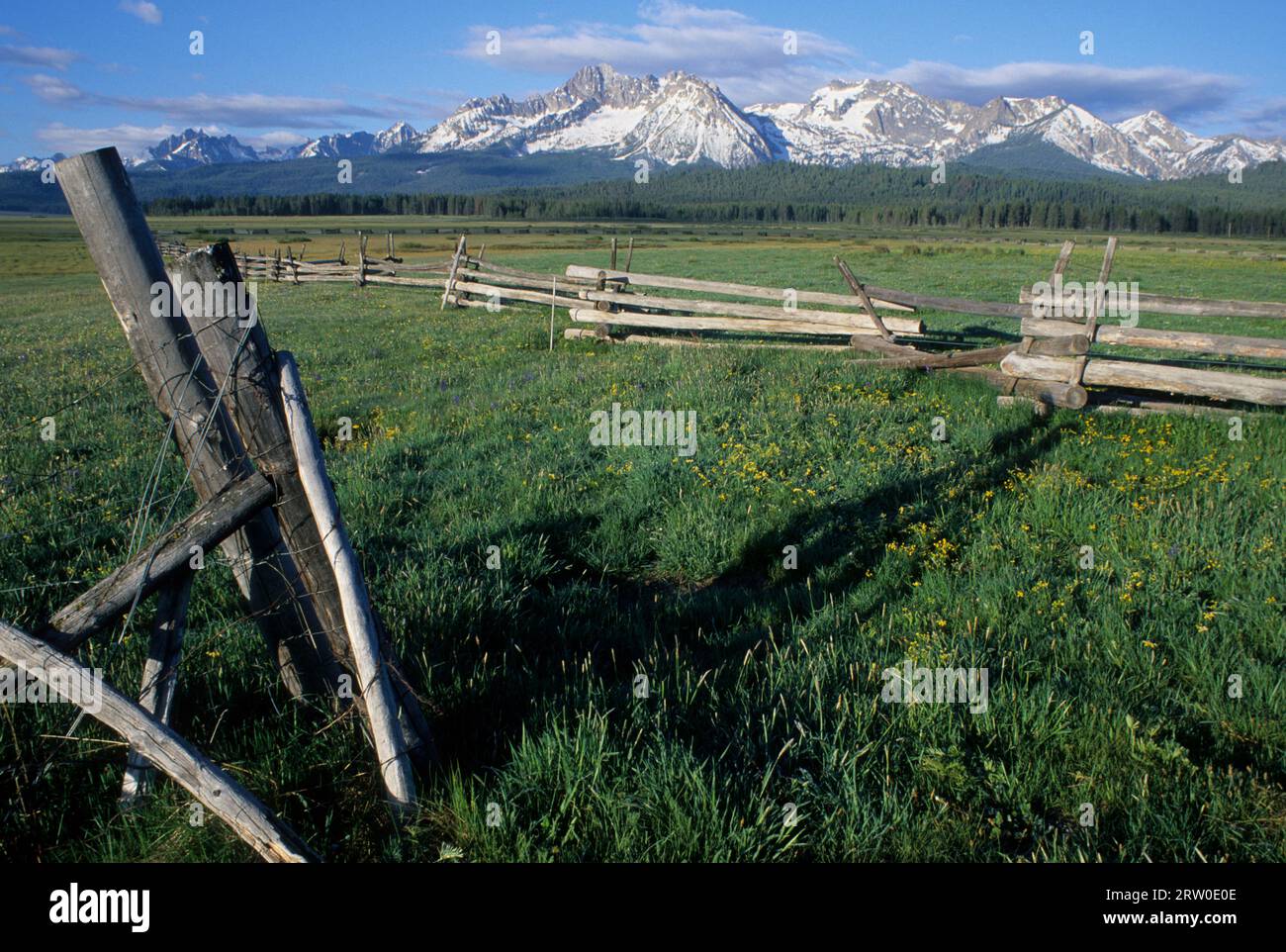 Stanley Basin fenceline with Sawtooth Mountains, Sawtooth National ...