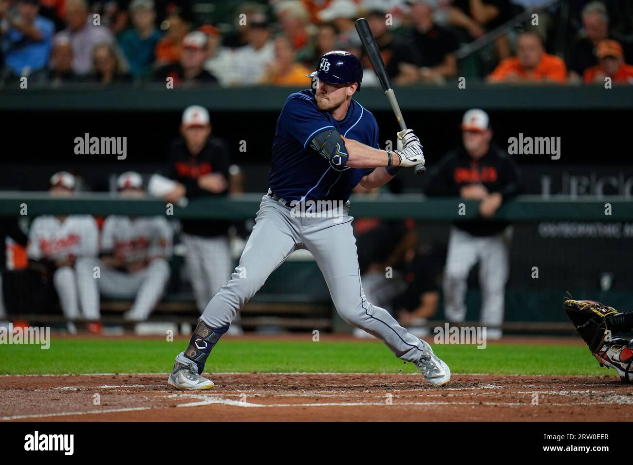 Tampa Bay Rays' Luke Raley waits for a pitch in the third inning of a ...