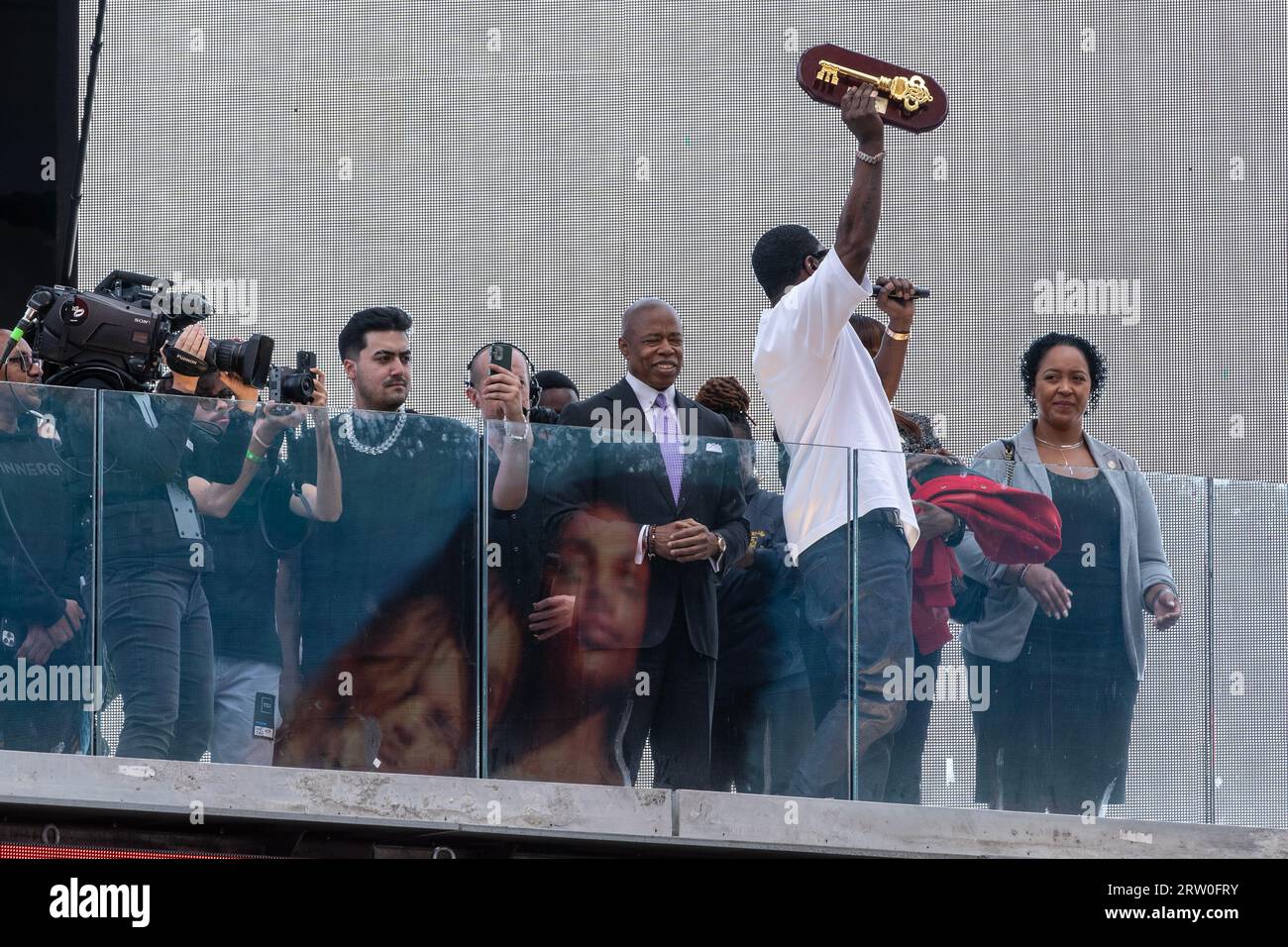 Sean "Diddy" Combs speaks and performs to the crowd after being ...