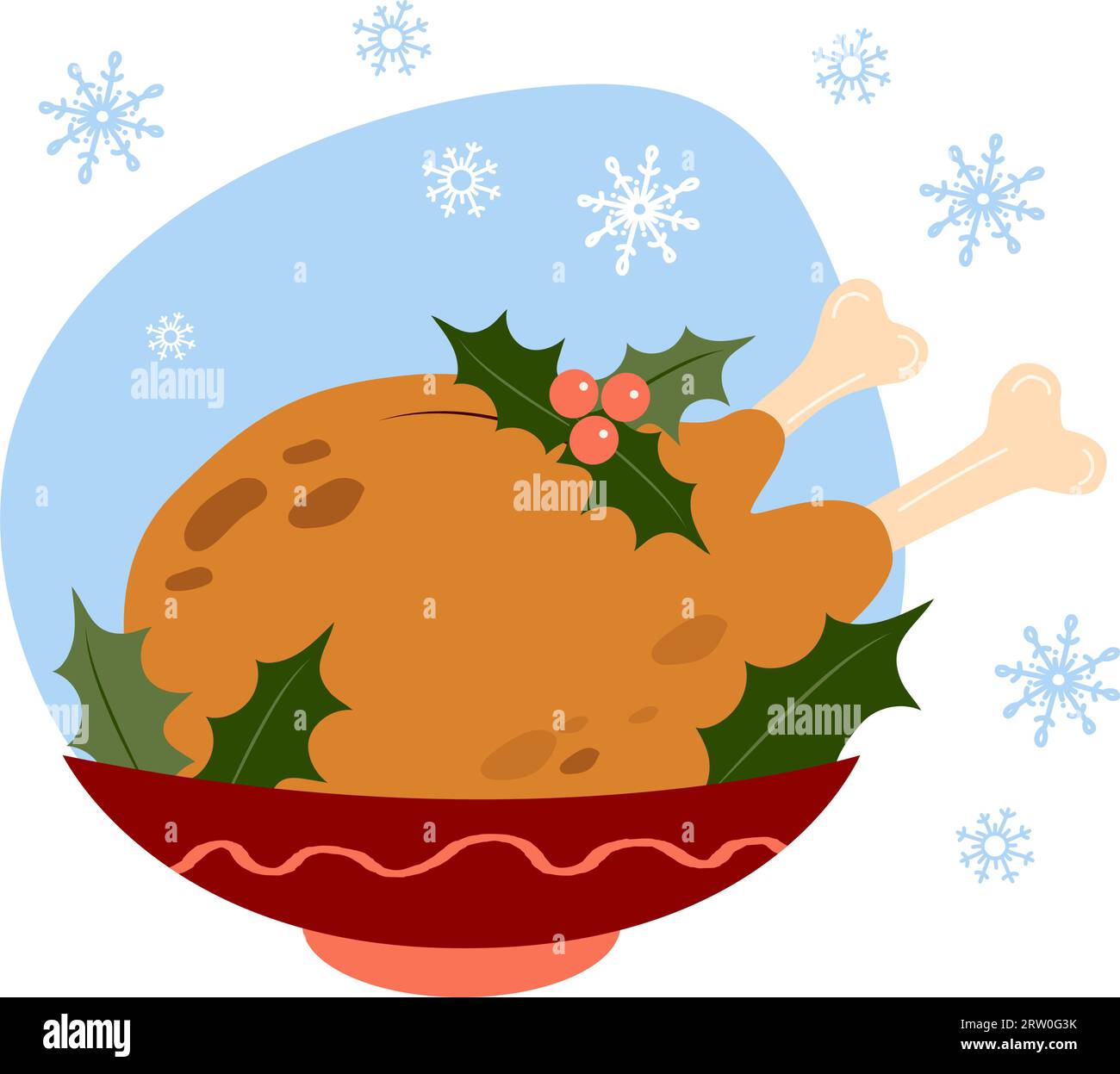 Christmas Roast Chicken with holly on white background. Vector ...