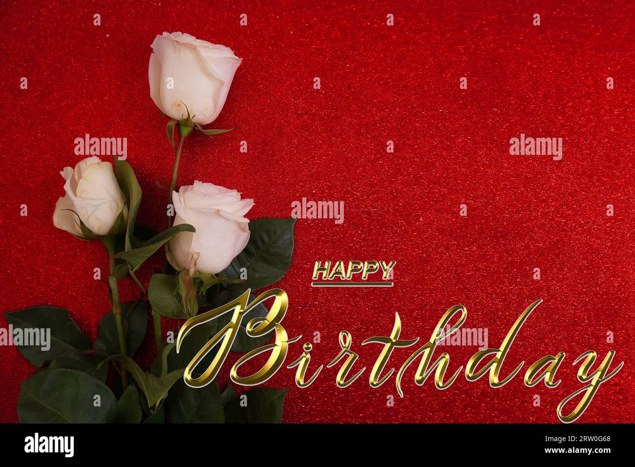 happy birthday card with flowers white roses Stock Photo - Alamy