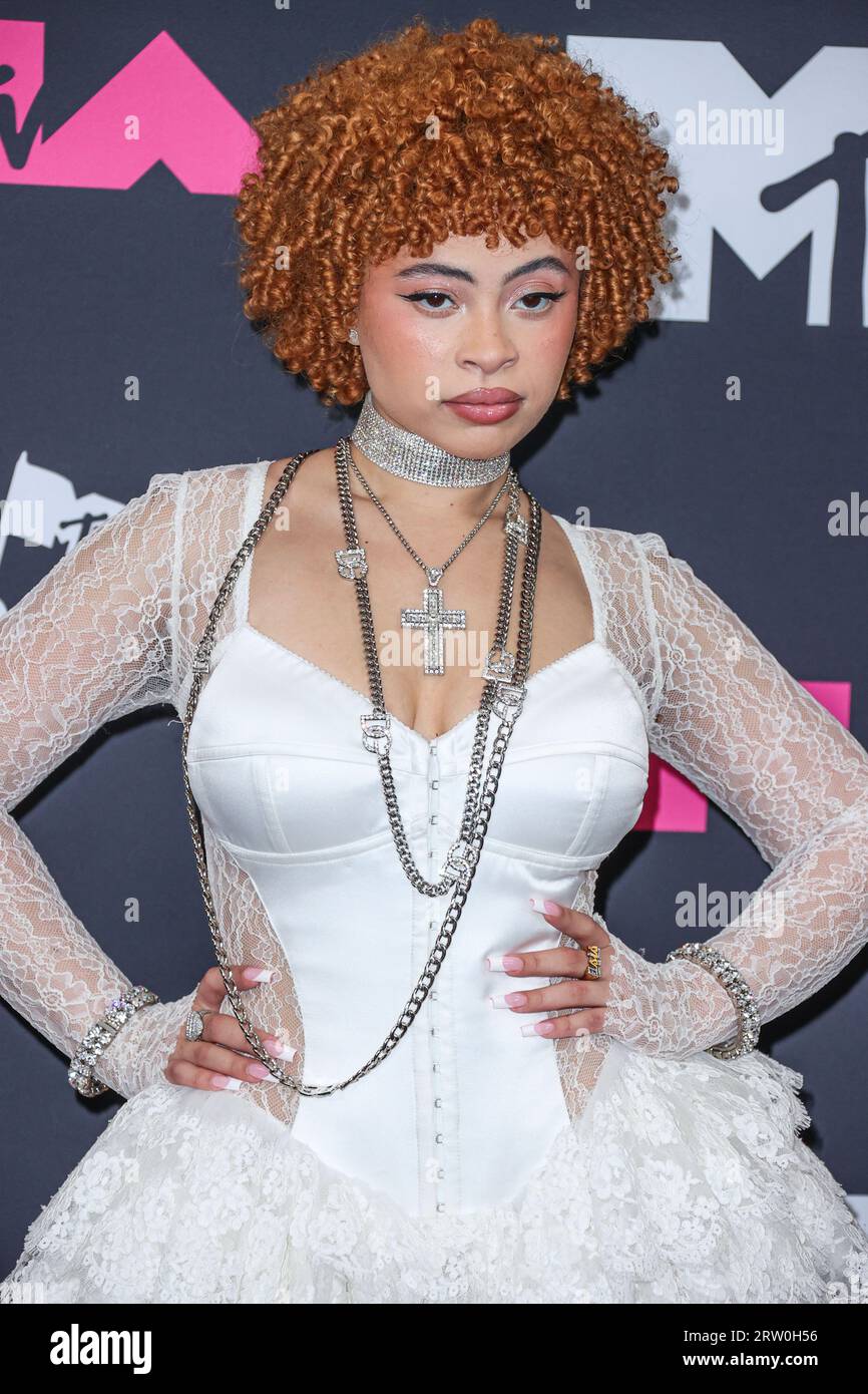 NEWARK, NEW JERSEY, USA - SEPTEMBER 12: Ice Spice poses in the press ...