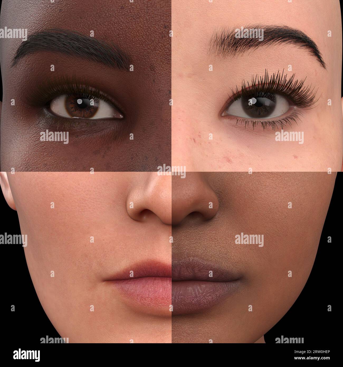 Geometric shape of female faces of different race, 3D Illustration ...