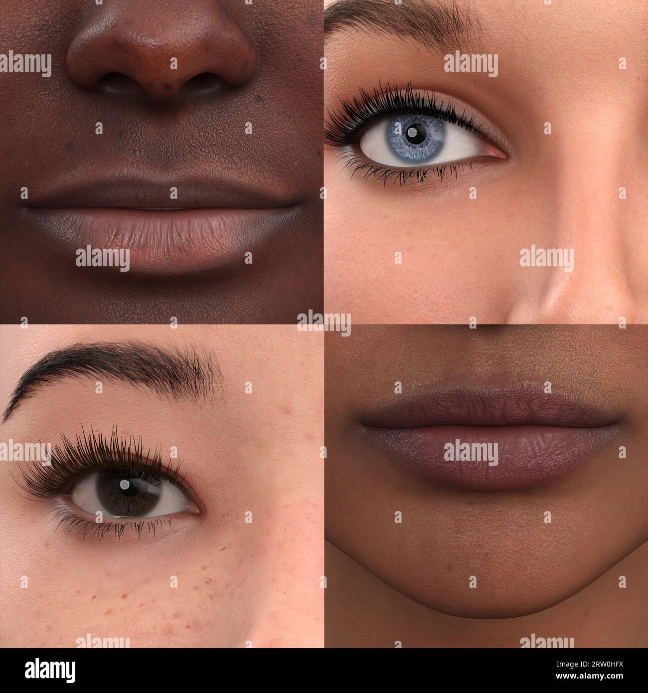 Geometric shape of female faces of different race, 3D Illustration ...