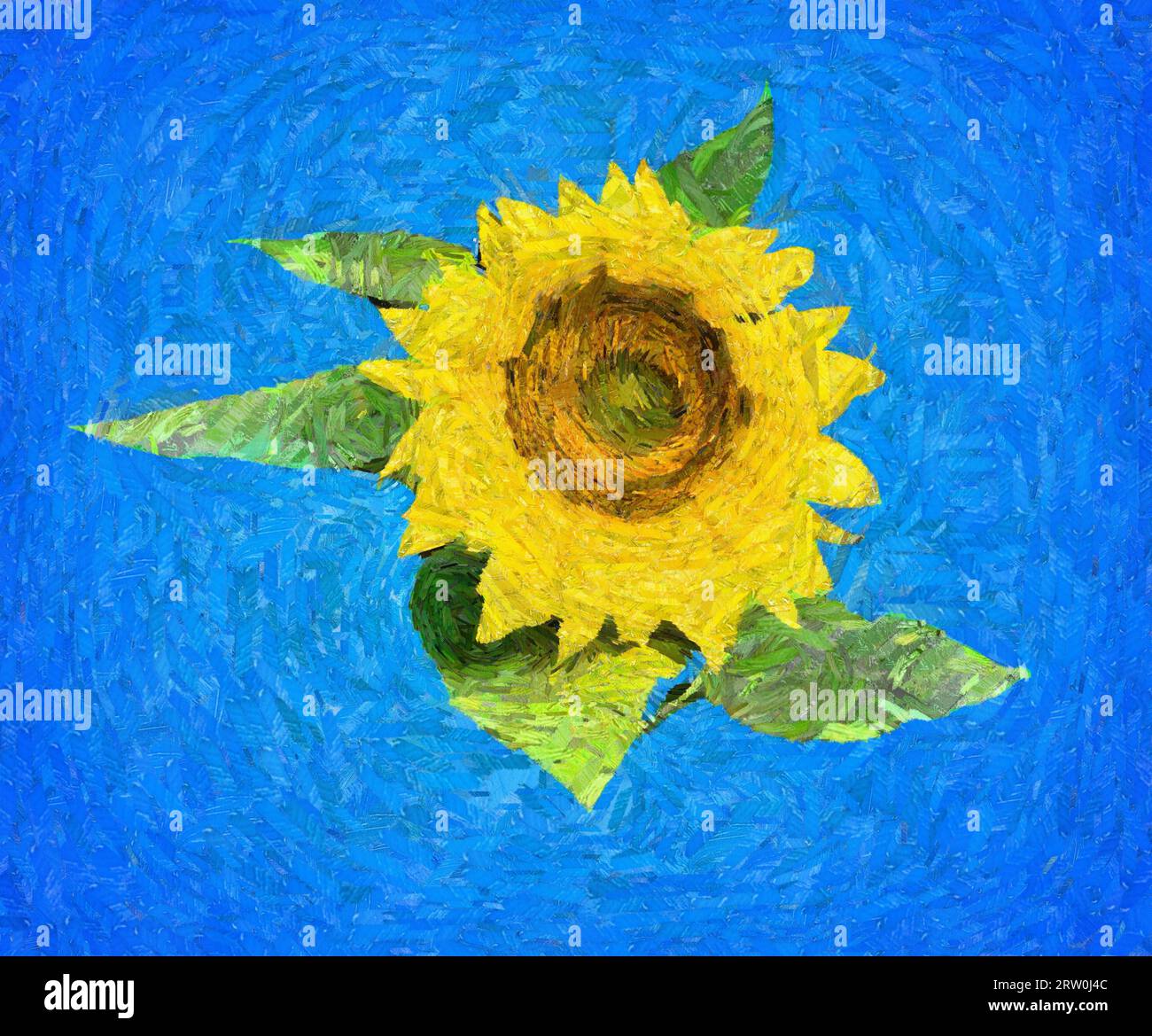 Yellow sunflowers over blue background, photo manipulation, digital ...