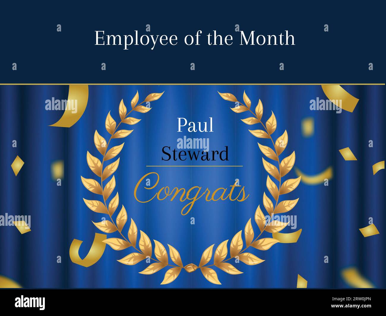 Employee of the month, congrats text with name on blue with gold ...
