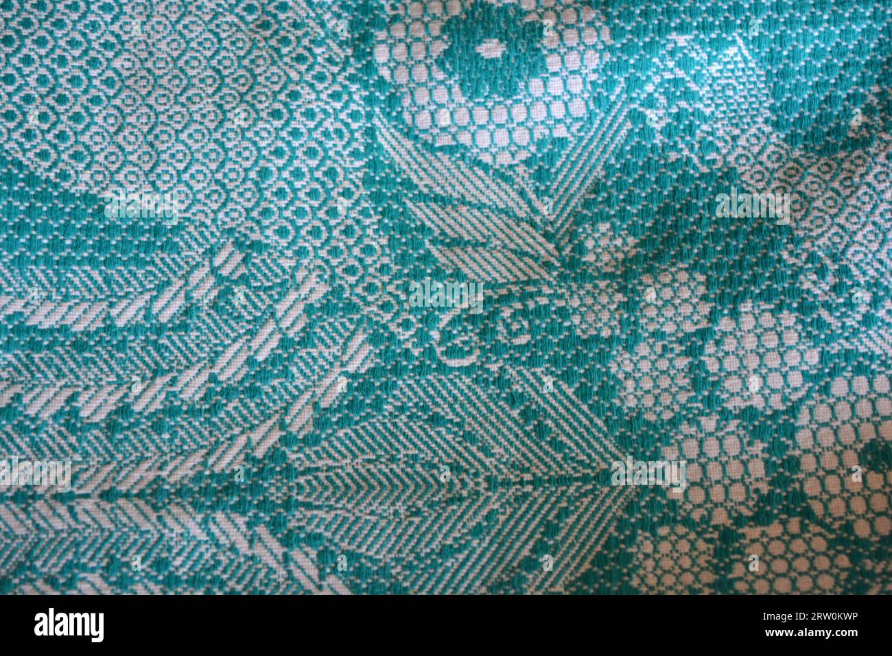 Cotton fabric, fabric of dense green and white threads. Beautiful ...