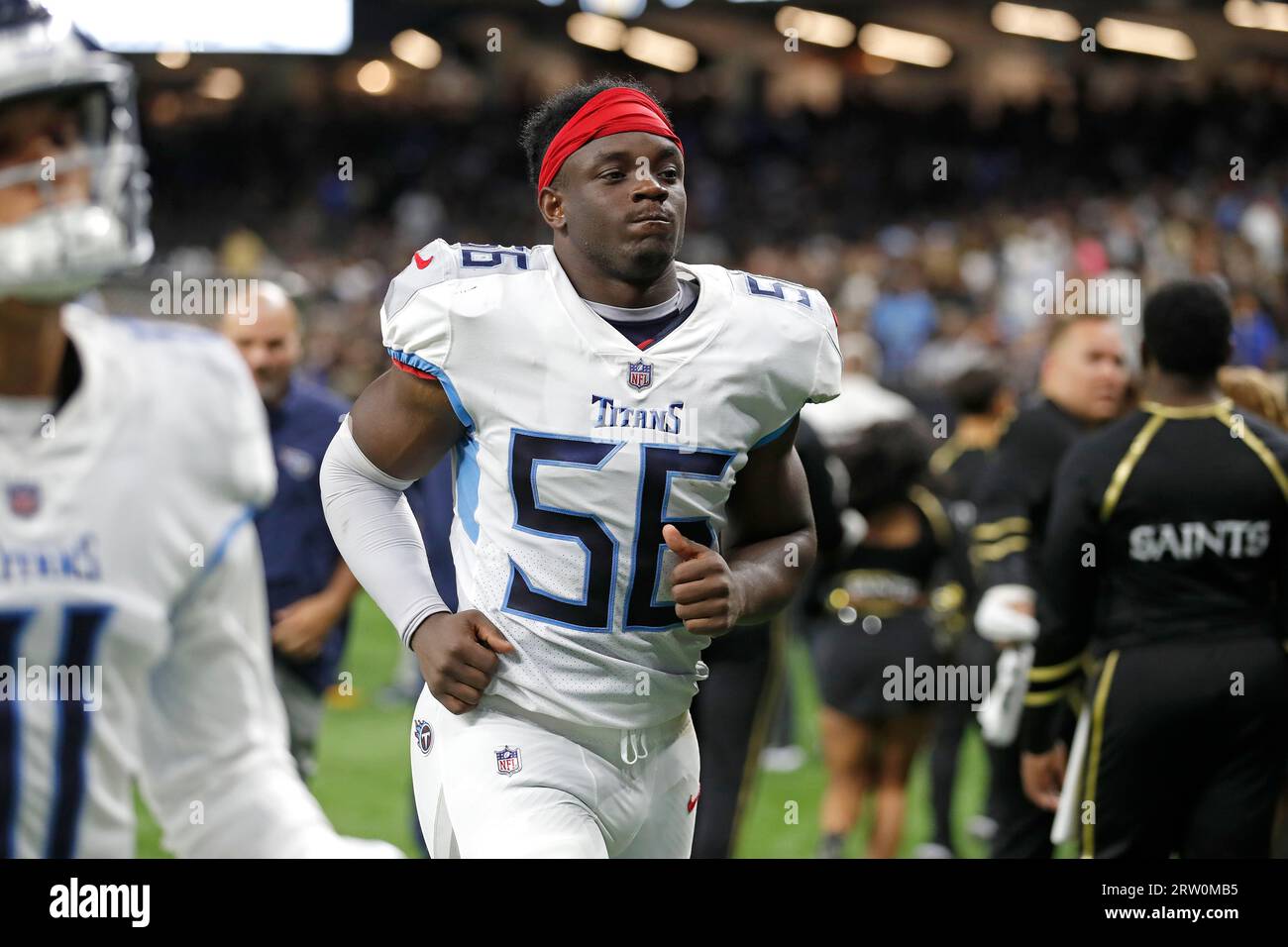 Tennessee Titans linebacker Monty Rice (56) during an NFL football game ...