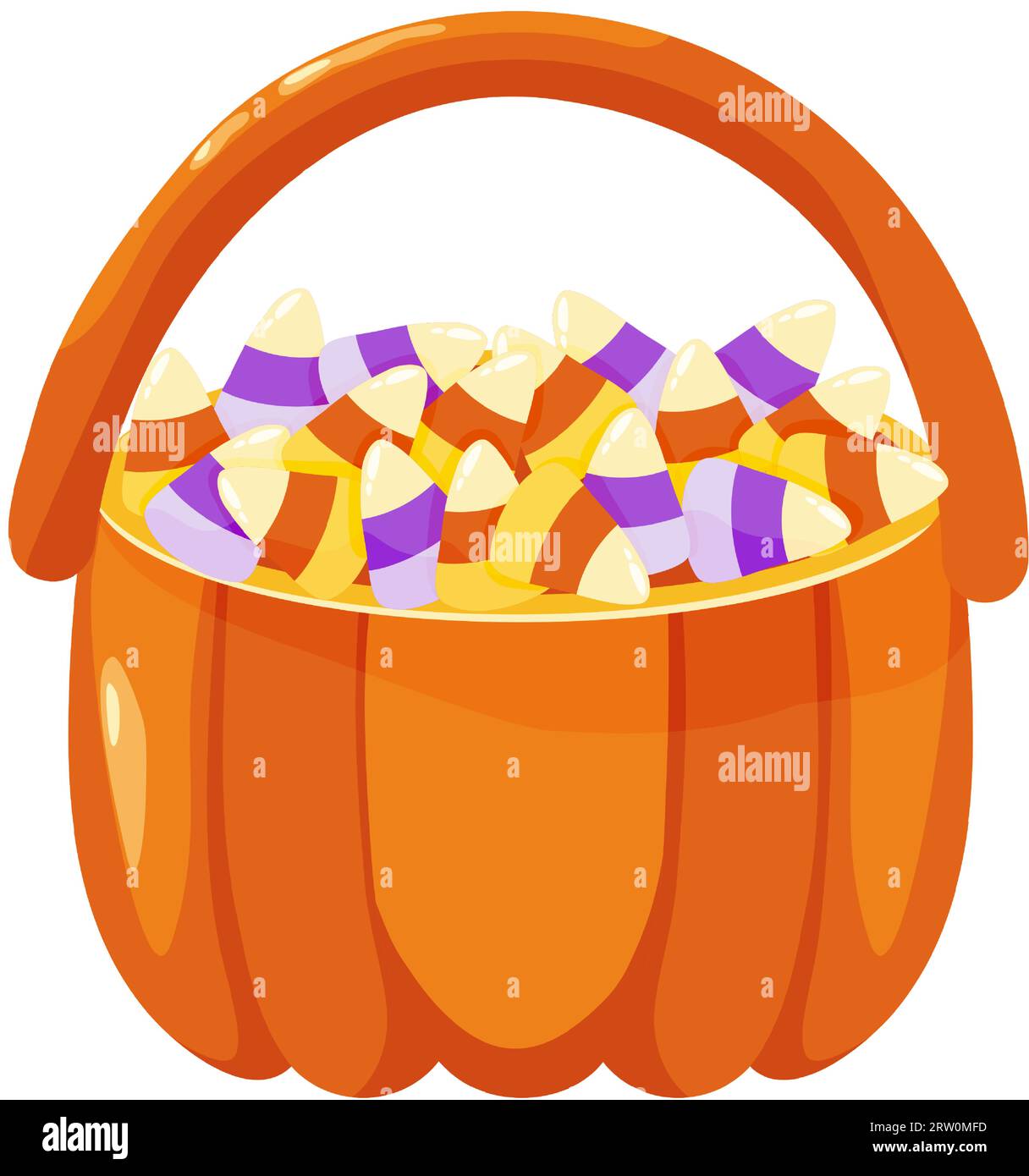 Halloween candy corn in a basket on a white background. A pumpkin ...