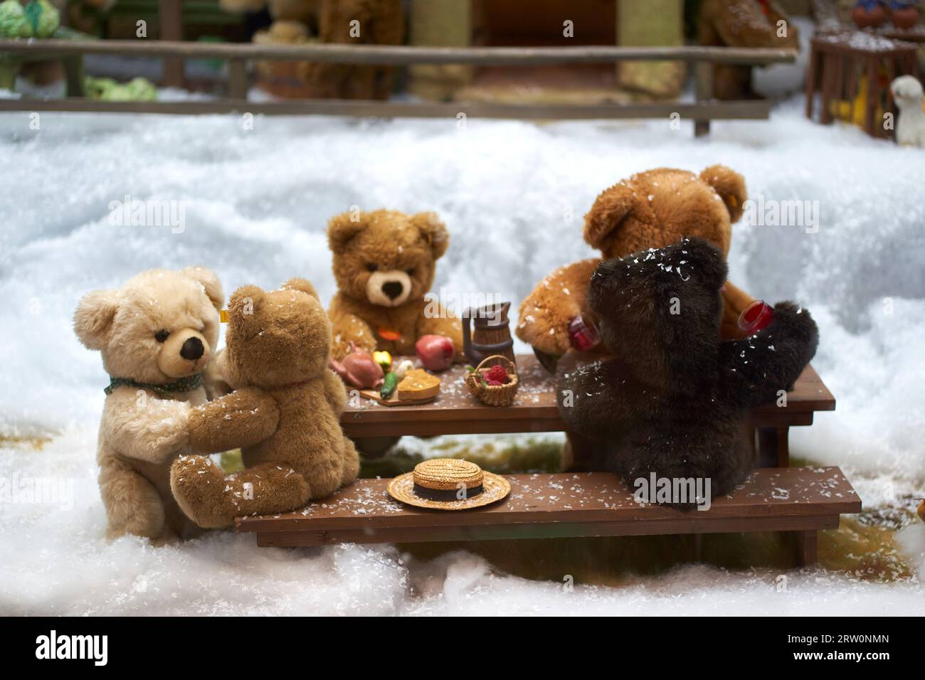 Stuttgart, Germany - December 16, 2022: Steiff teddy bears on a wooden ...
