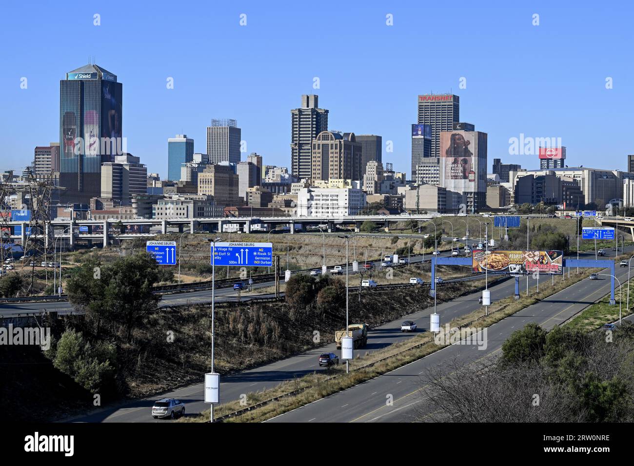 Skyline, in the foreground the M1 motorway, Central Business District ...