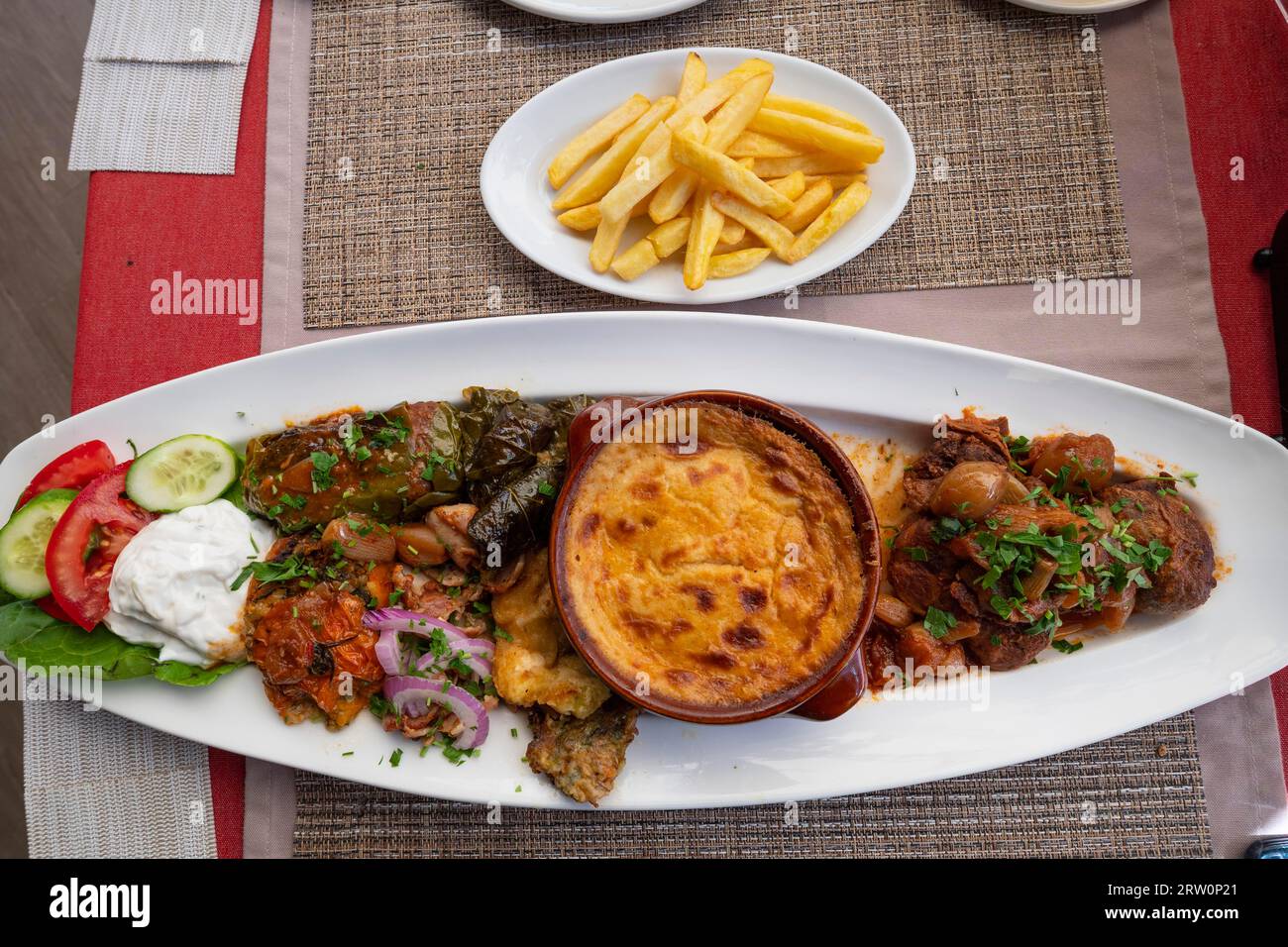 Typical Greek platter with various dishes, Rhodes, Old Town, Rhodes ...