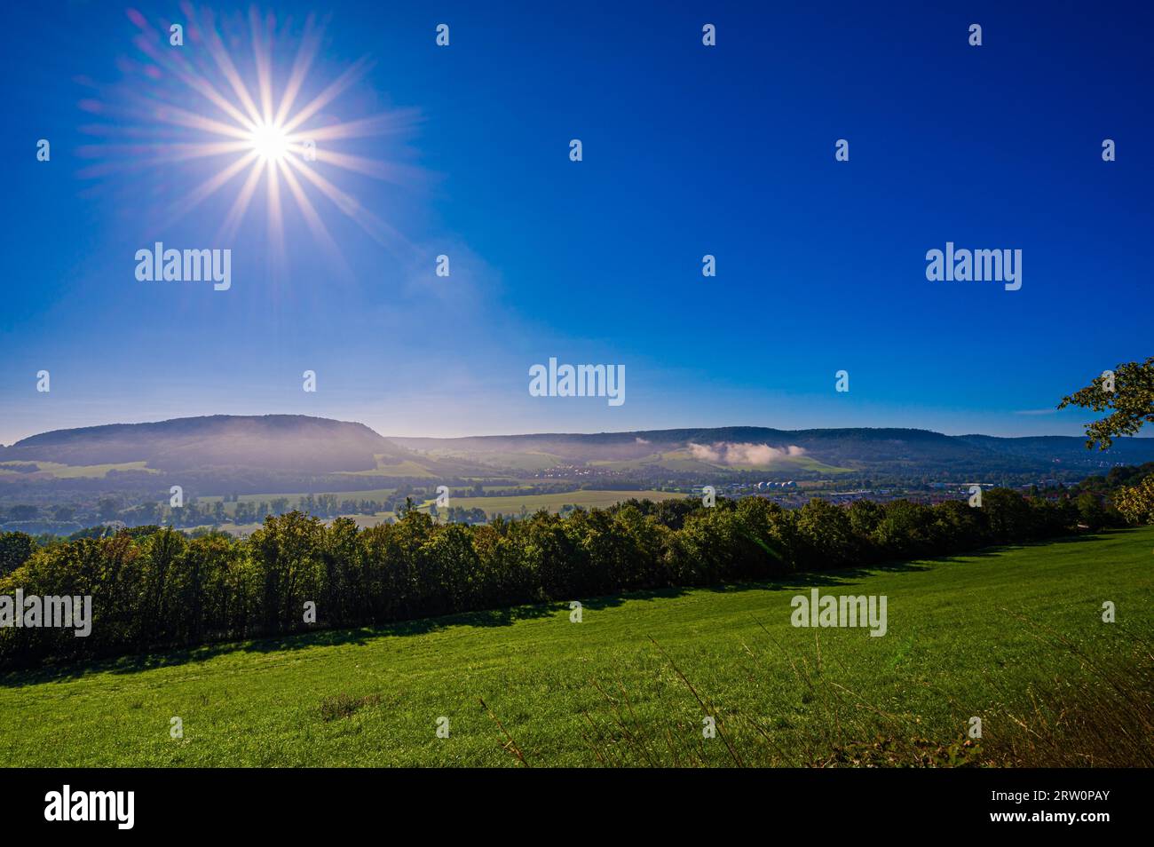 Fog below the core mountains above the village Kunitz near Jena with ...