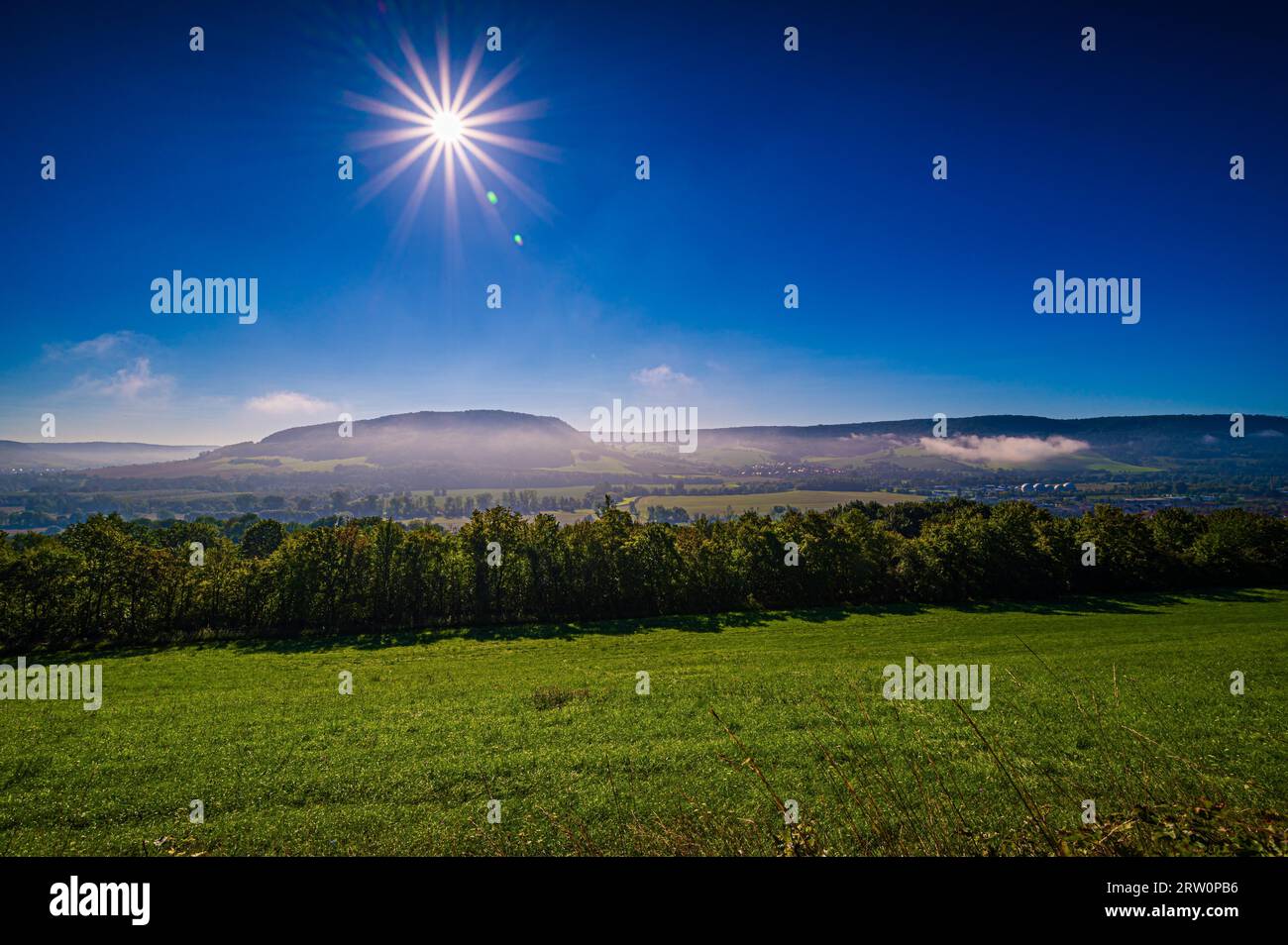 Fog below the core mountains above the village Kunitz near Jena with ...