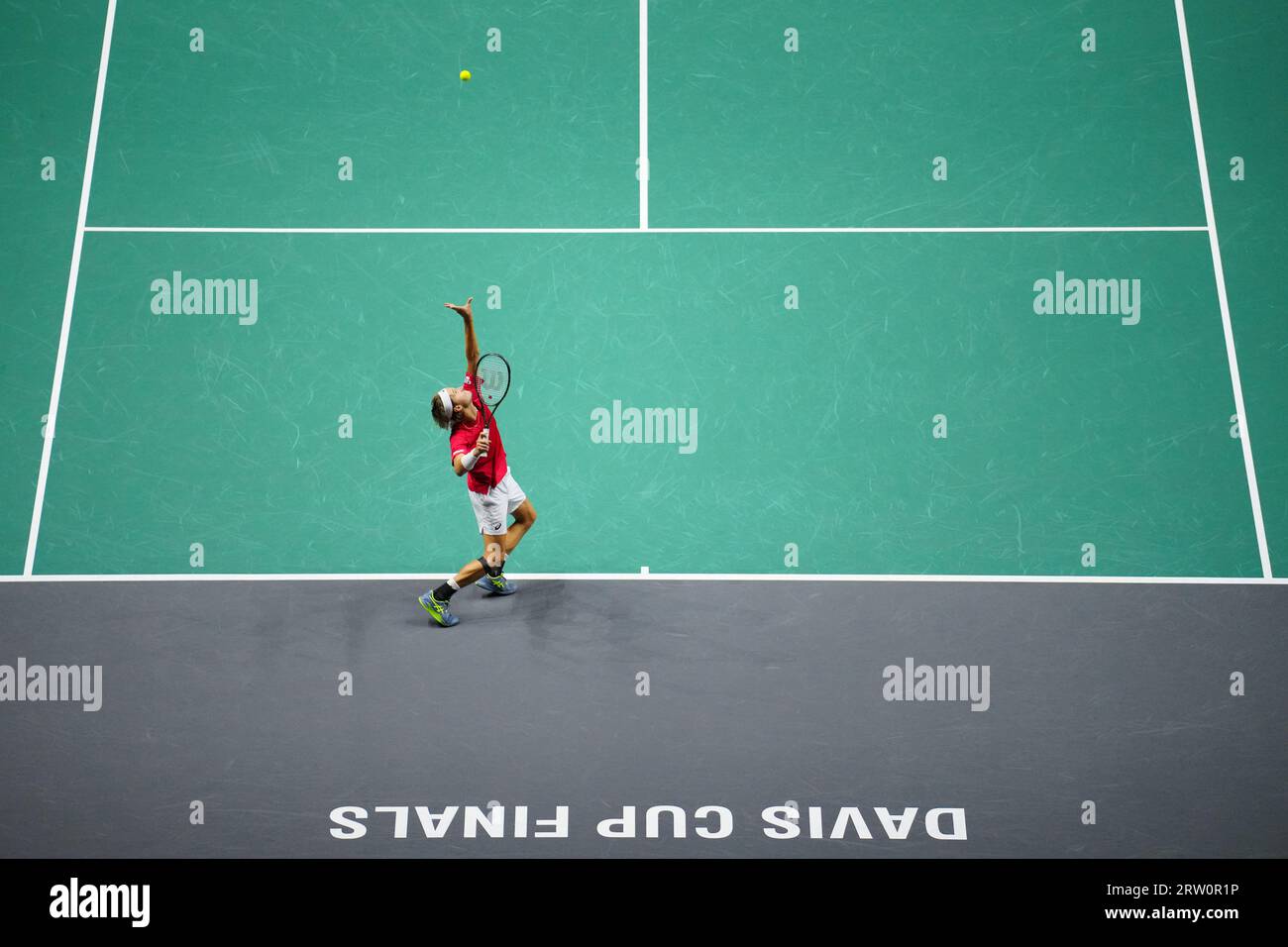 Manchester, Britain. 15th Sep, 2023. Switzerland's Leandro Riedi serves ...