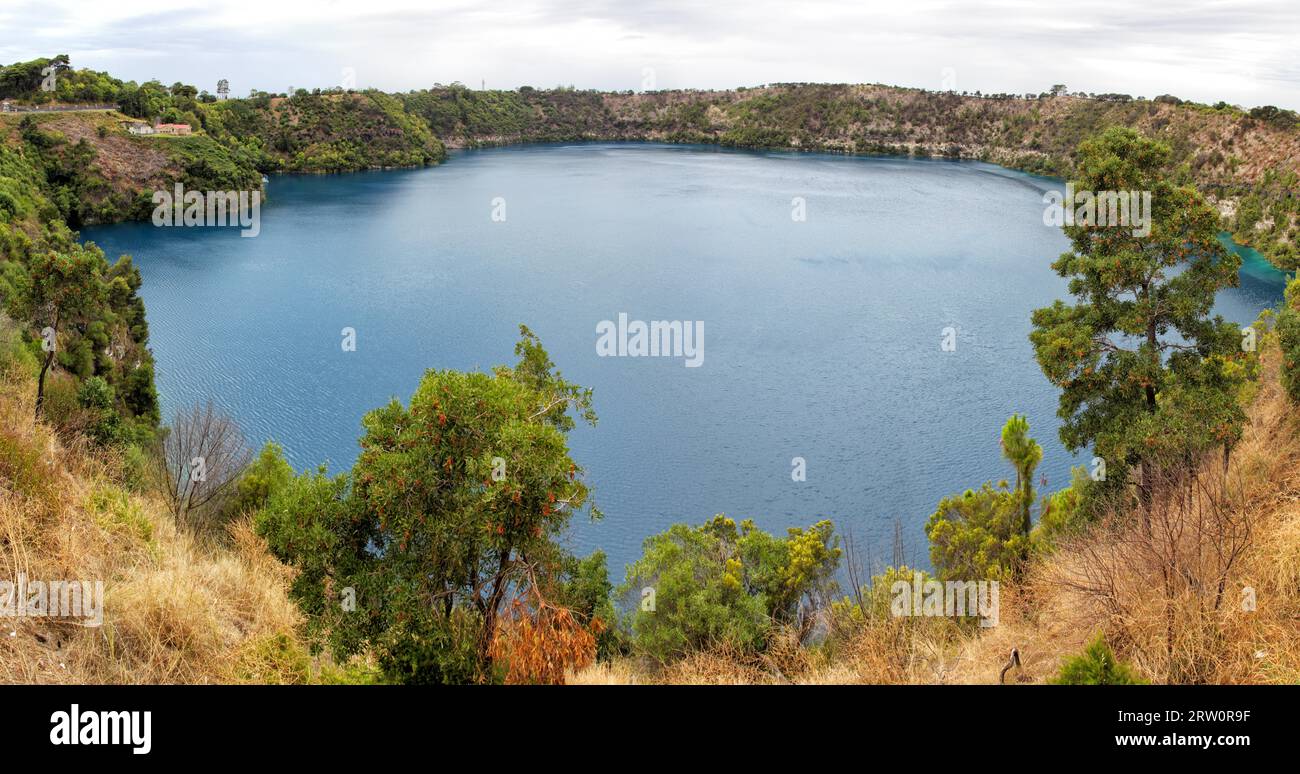 Panoramic view of Blue Lake, a crater lake in an extinct volcano in ...