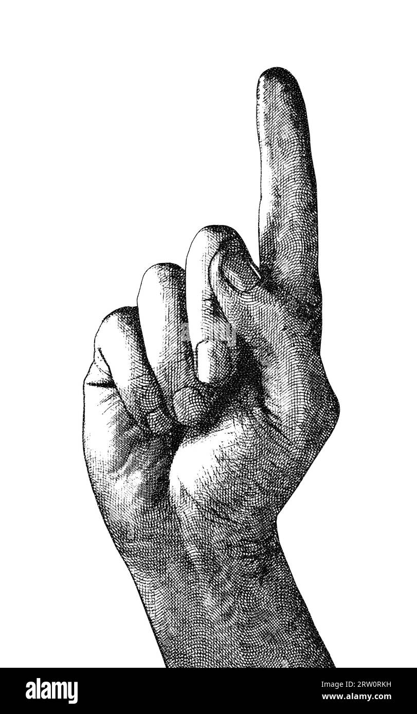 Original digital illustration of a pointing finger, in style of old ...