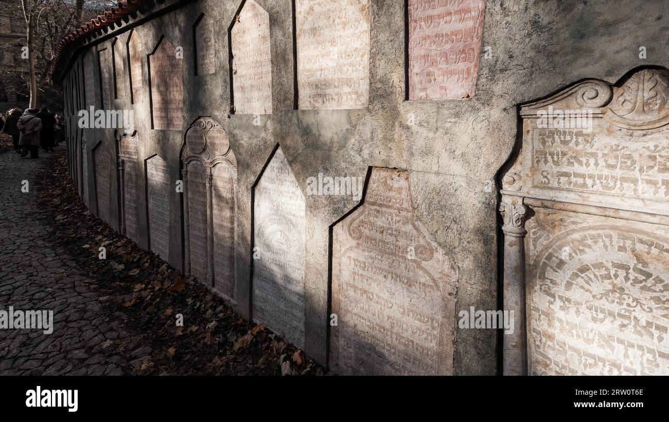 Details of old tombstones in Jewish cemetary in Prague Stock Photo - Alamy