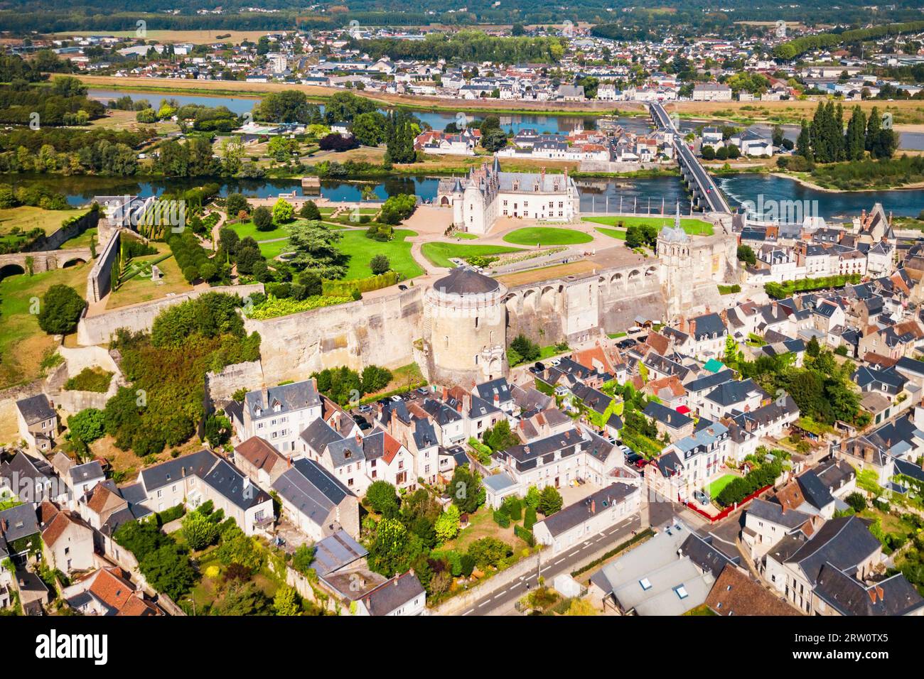 Amboise city aerial panoramic view, Loire valley in France Stock Photo ...
