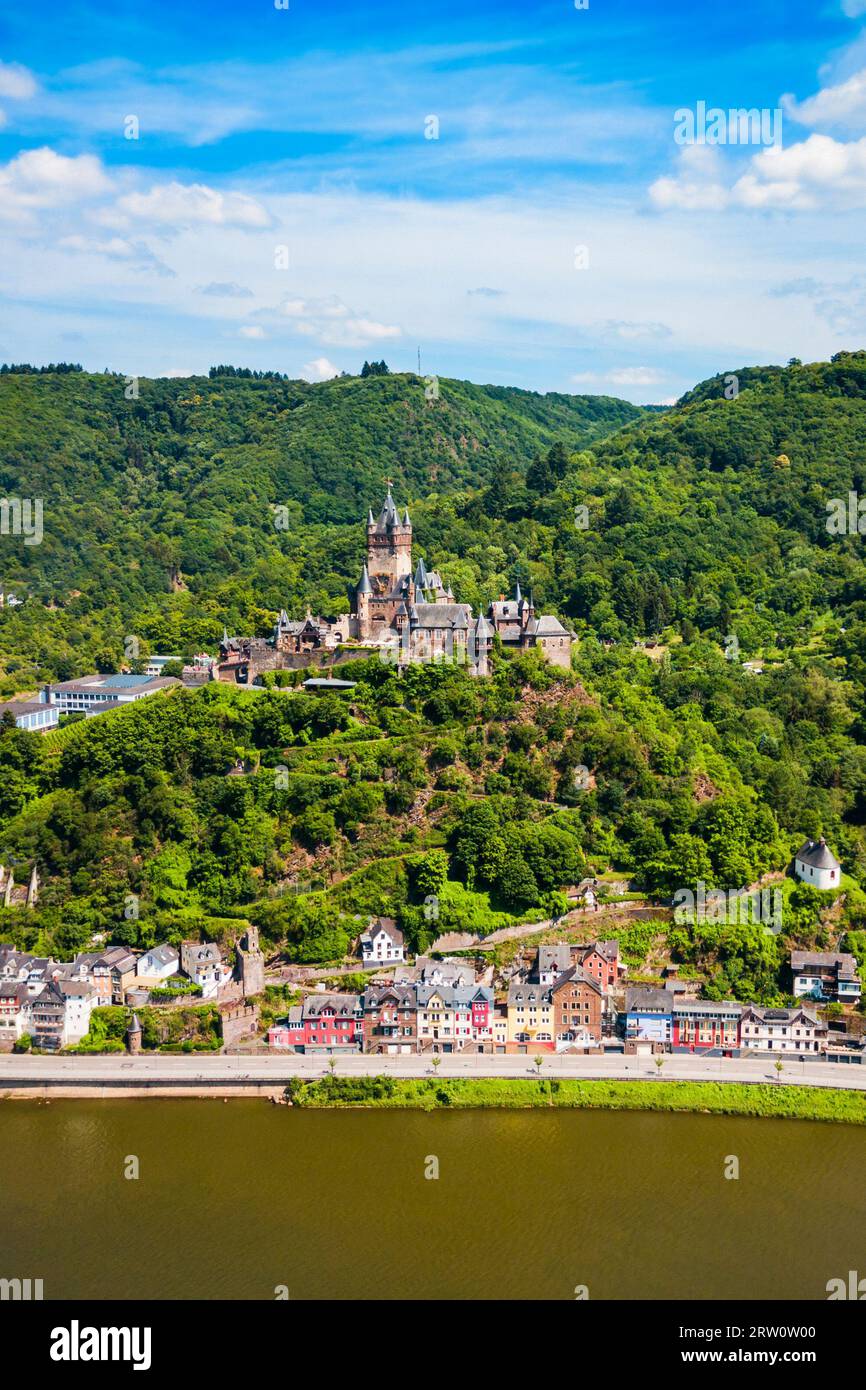 Cochem town aerial panoramic view in Moselle valley, Germany Stock ...