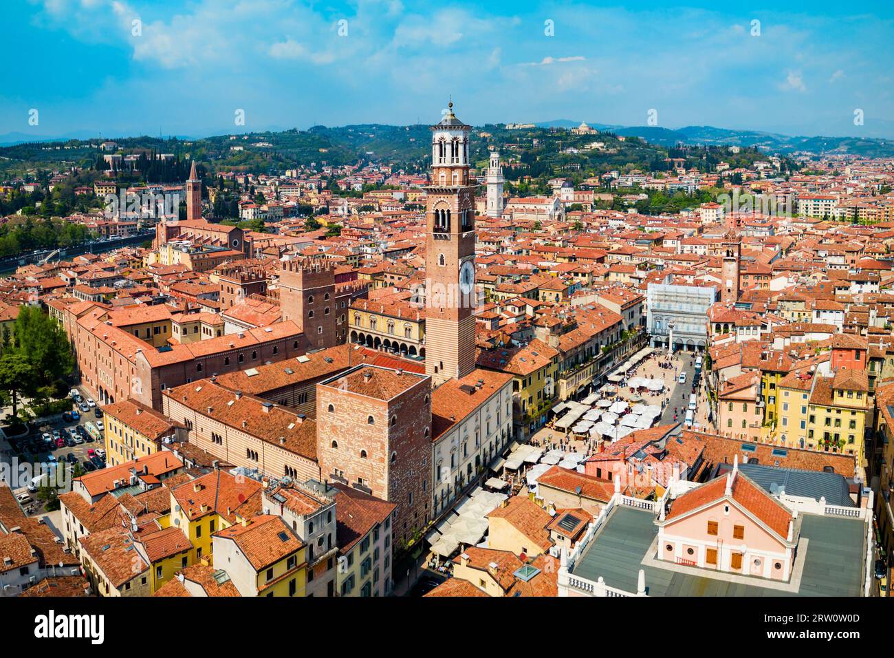Torre dei Lamberti aerial panoramic view. Torre Lamberti is tower in ...