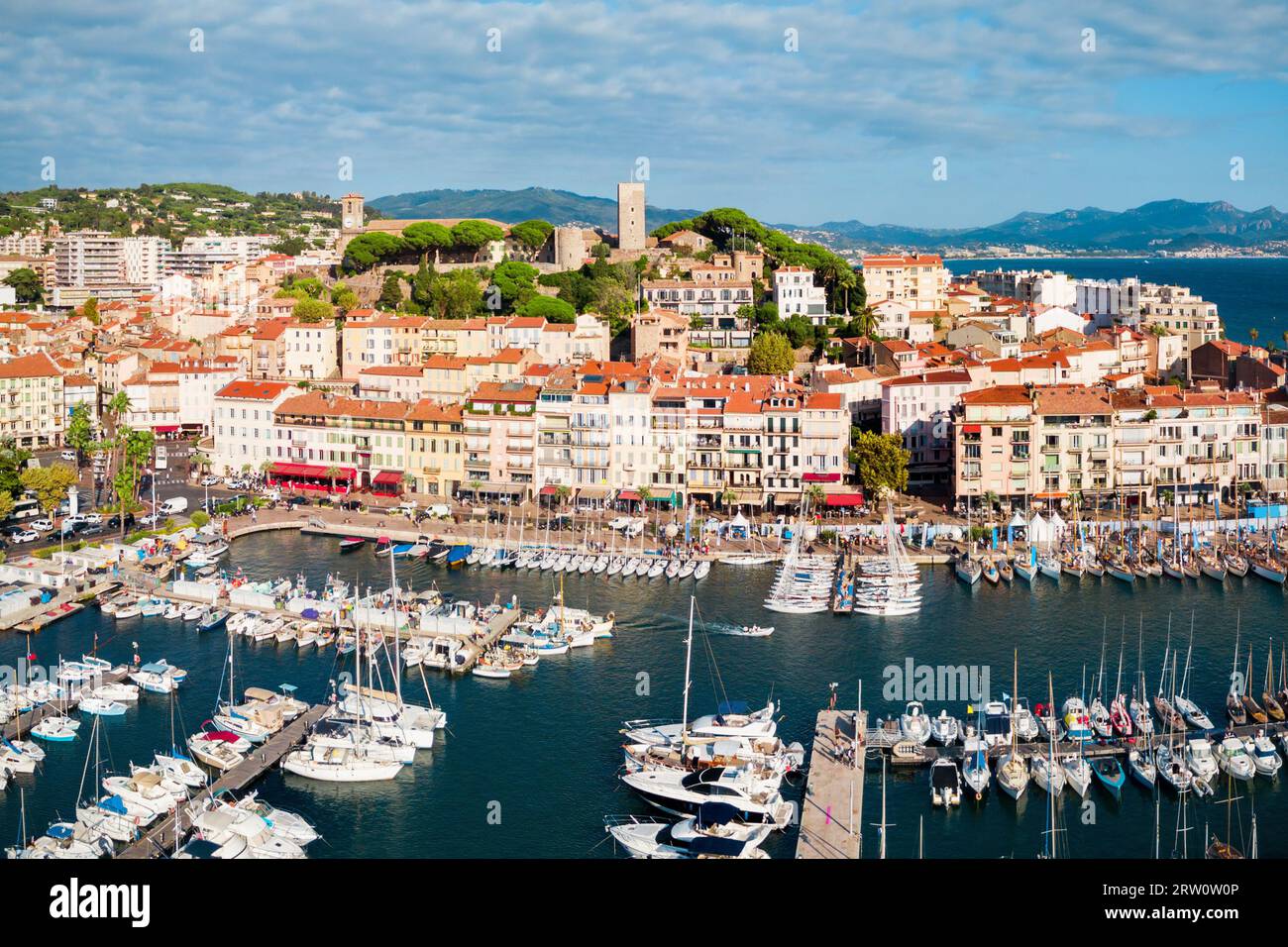 Cannes port aerial panoramic view. Cannes is a city located on the ...