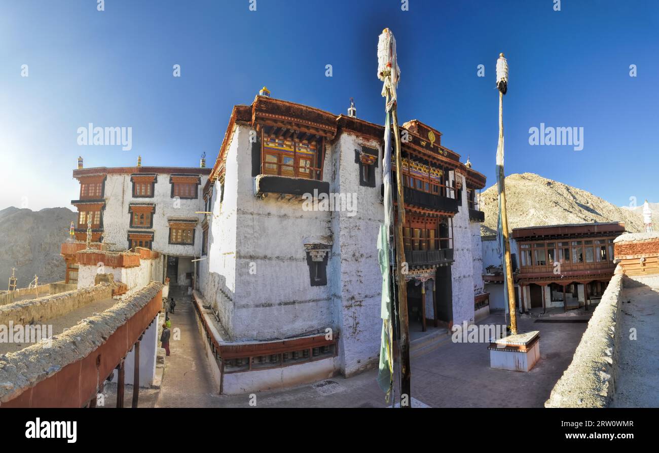 Picturesque view of shrines and temples of Chemrey monastery in Ladakh ...
