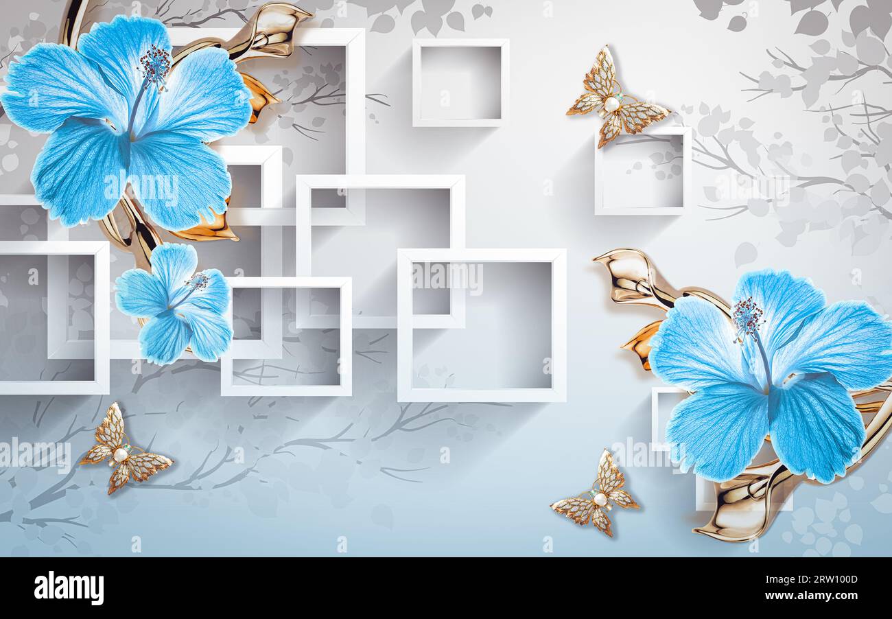 3D flower wallpaper with butterfly and 3D background. Perfect for ...
