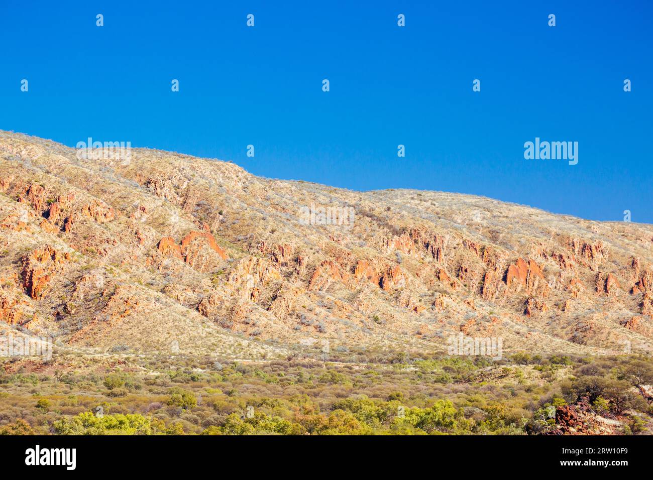 Landscape views of mountain rock faces near Glen Helen in Northern ...