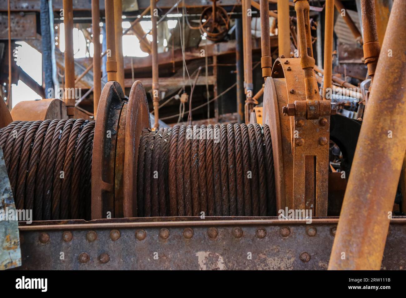 Close up view of remains of historic Gold Dredge No 3 in fall, Steese ...