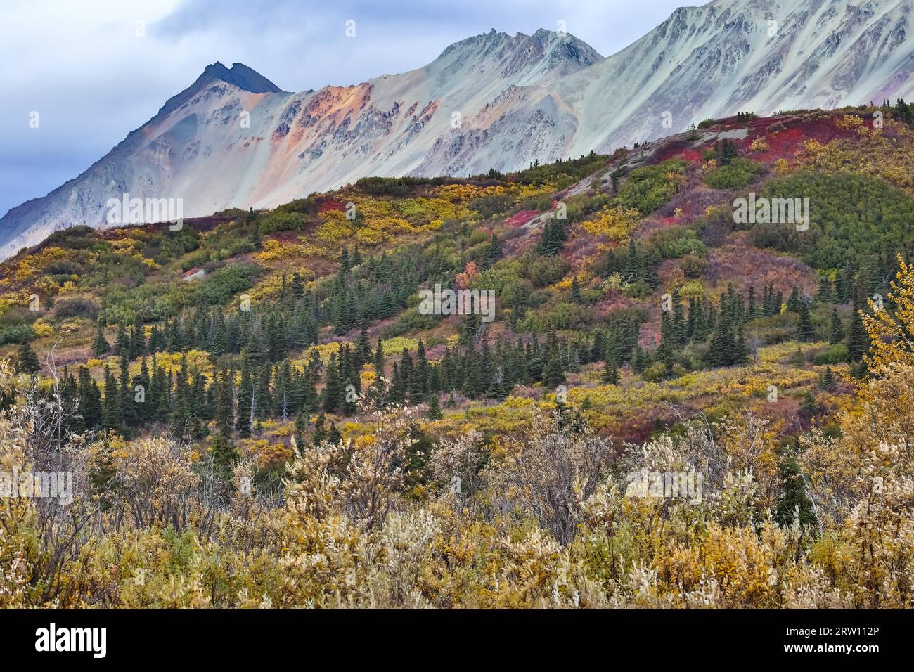 Spectacular colored mountains and fall scenery along the Richardson ...
