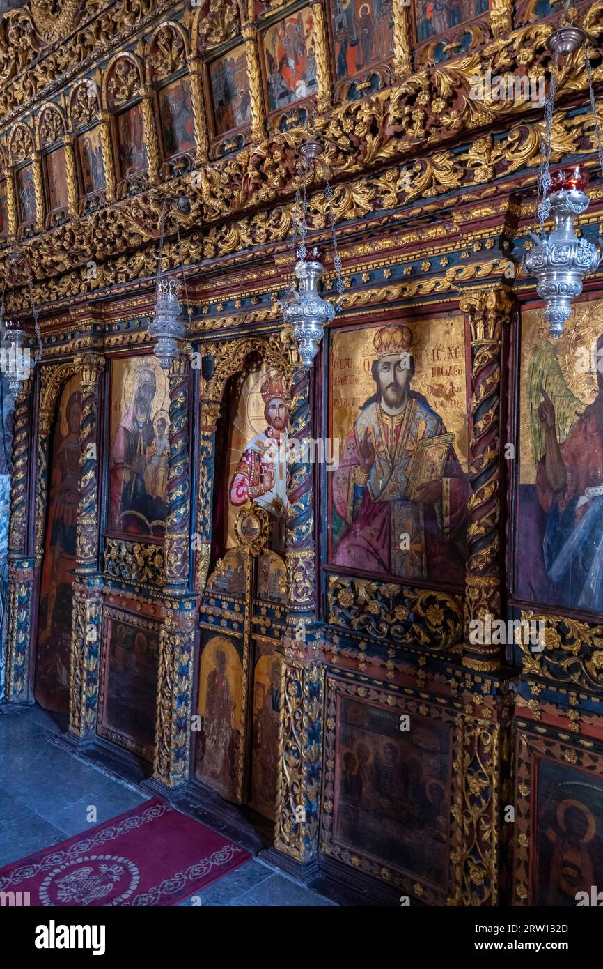 Interior, altar, frescoes, Moni Thari Monastery near Laerma from the ...