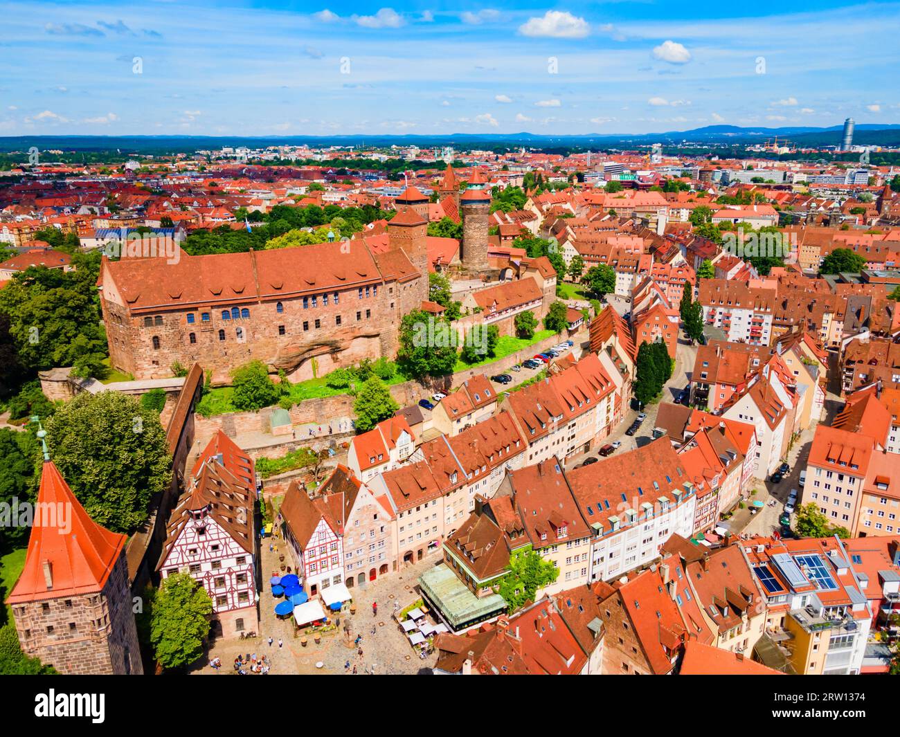 Nuremberg Castle aerial panoramic view. Castle located in the ...