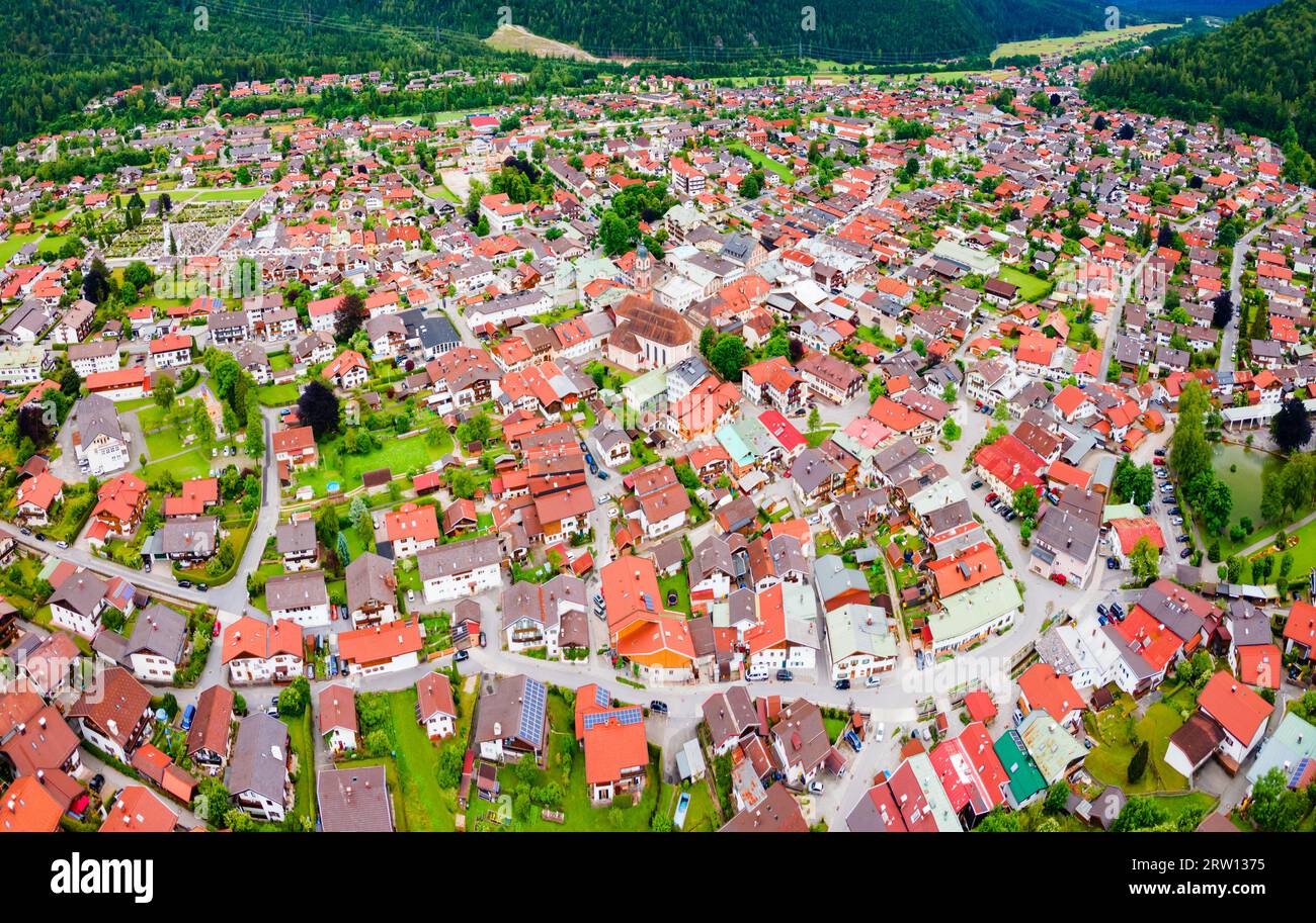 Mittenwald town aerial panoramic view in Bavaria, Germany Stock Photo ...