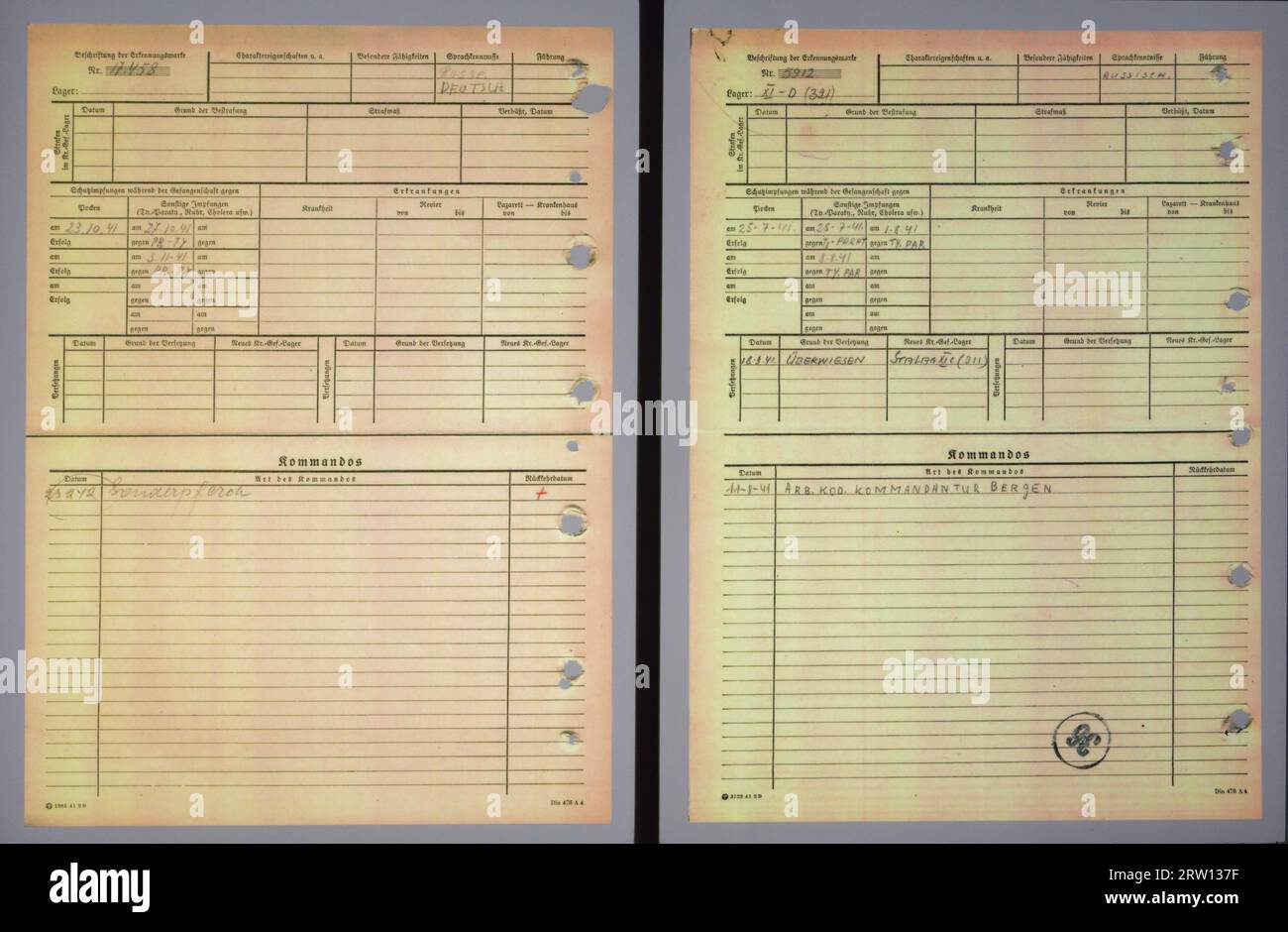 Identification sheet for concentration camp inmates, Bergen Belsen ...