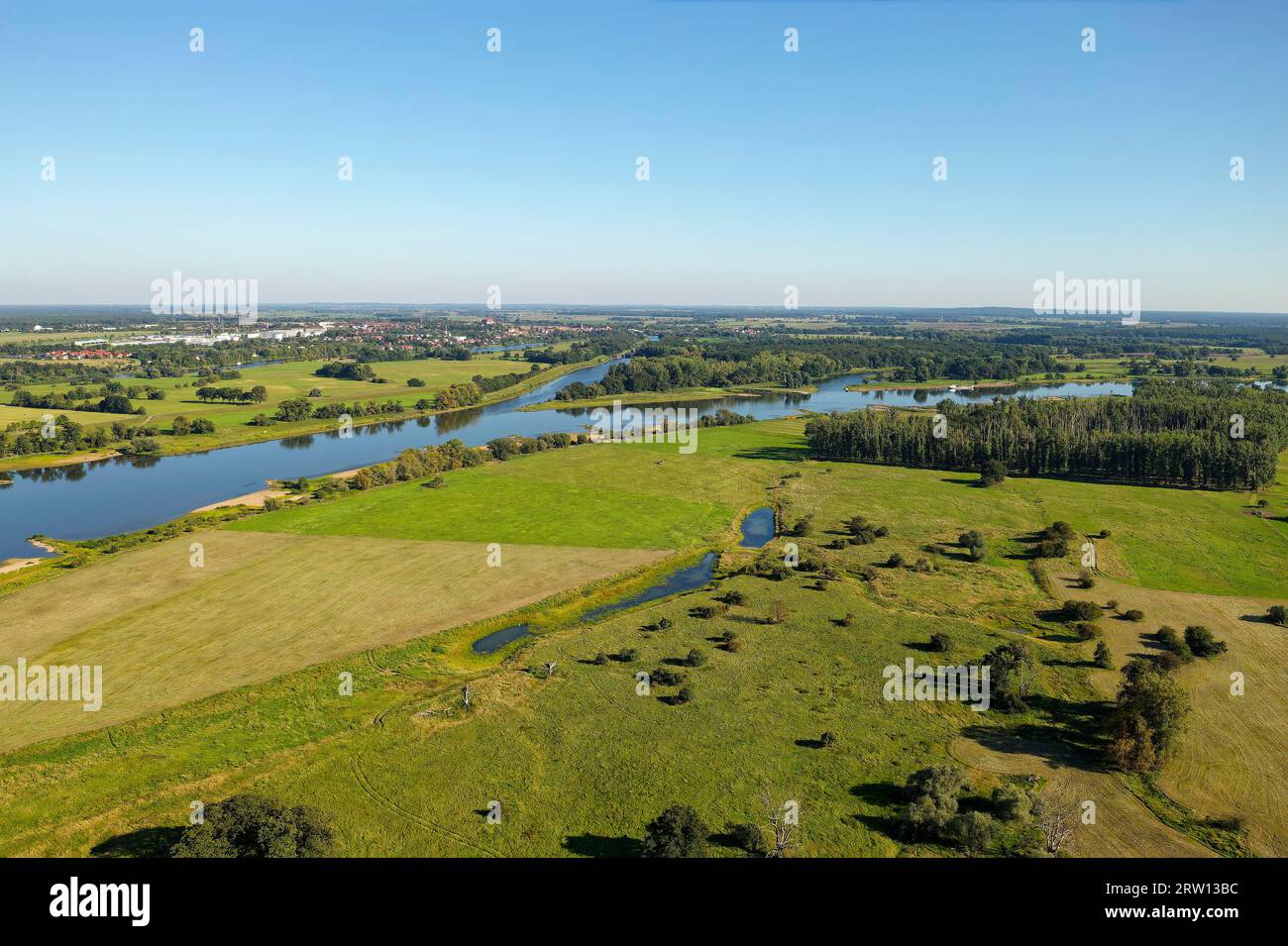 Aerial photograph of the Elbe floodplain in the Altmark region of the ...
