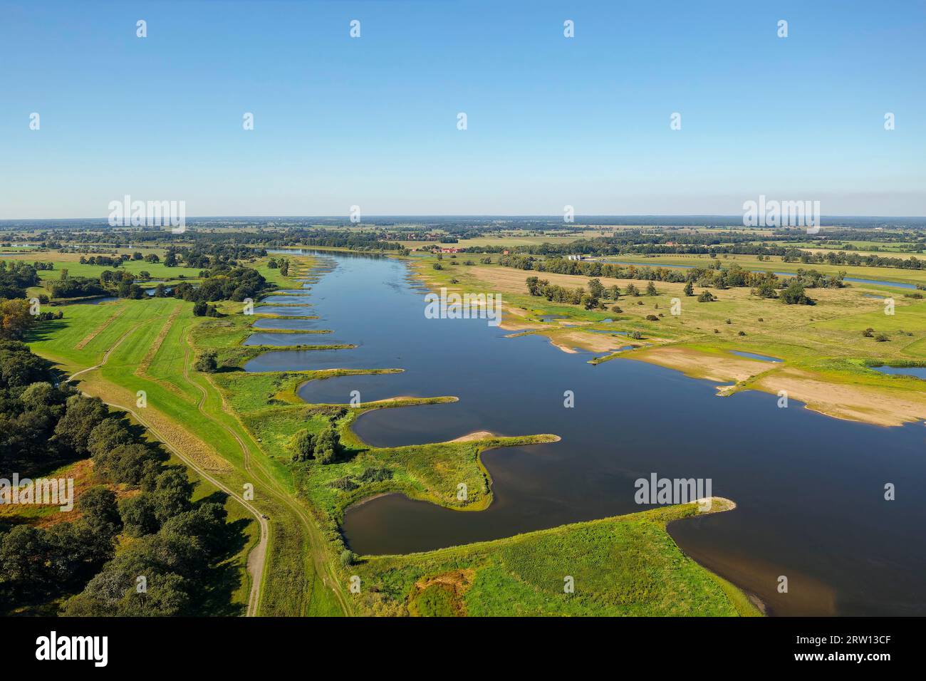 Aerial photograph of the Elbe floodplain in the Altmark region of the ...