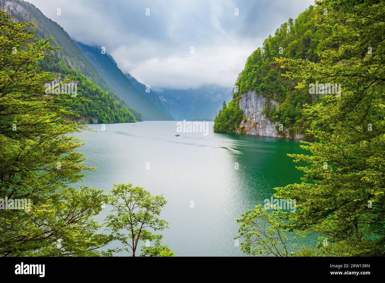 The Konigssee aerial panoramic view. Konigssee is a natural lake in the ...