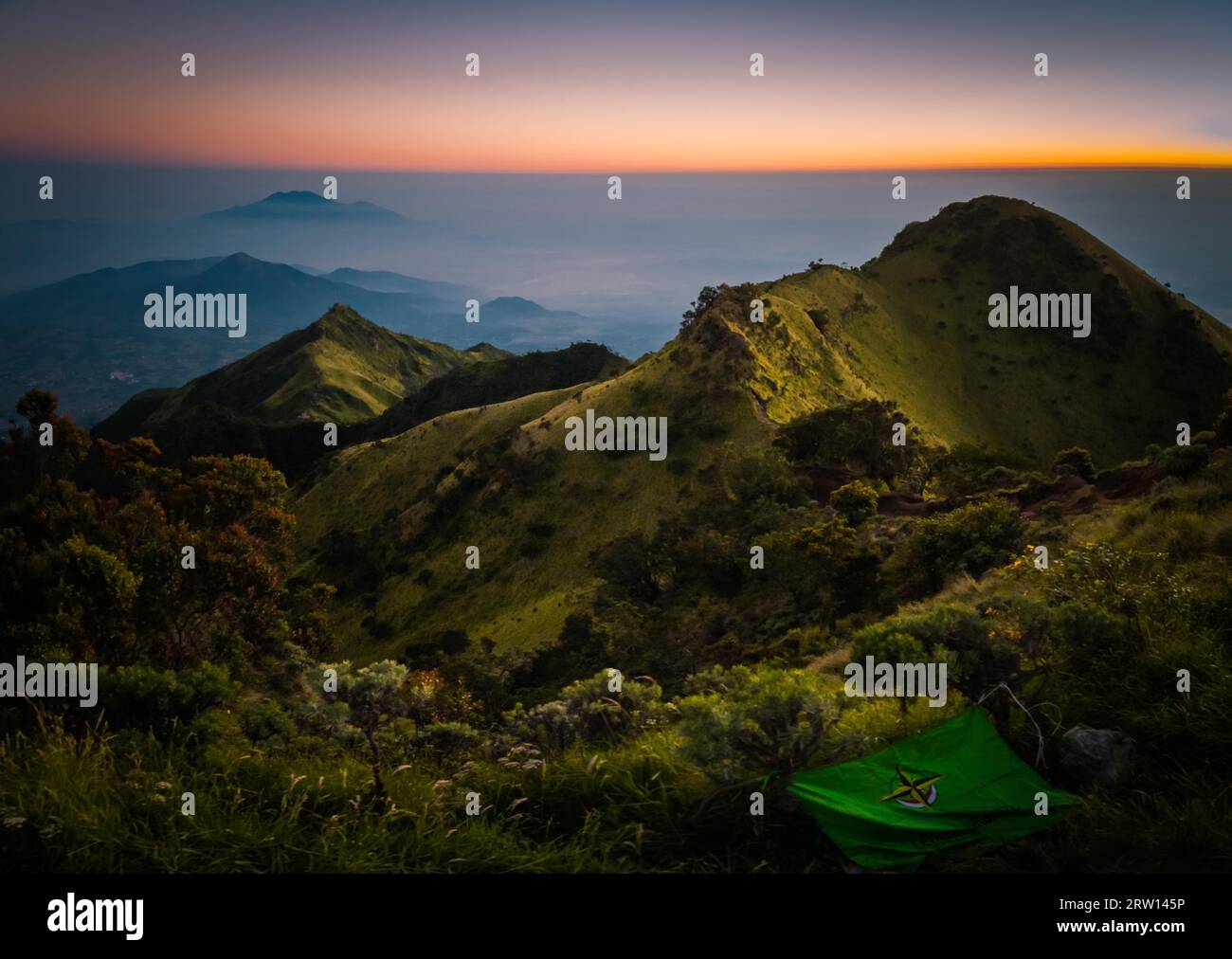 Photo of mountains and dormant stratovolcano, Mount Merbabu, covered ...