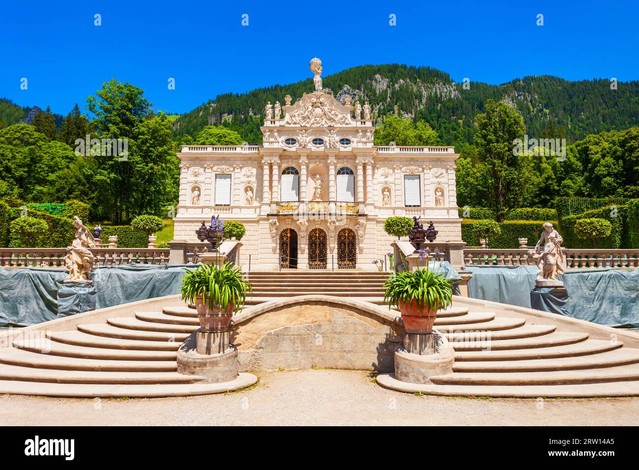 Schloss Linderhof Palace is located near the village of Ettal in ...