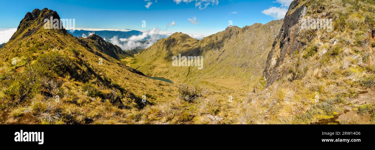 Panoramic photo of wilderness and hills near Mount Wilhelm, Papua New ...